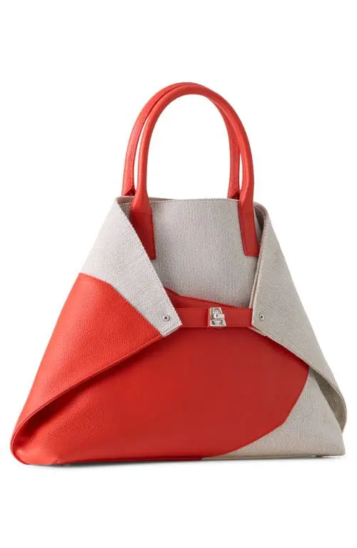 Akris Canvas & Leather Convertible Shoulder Tote - Orange/ivory