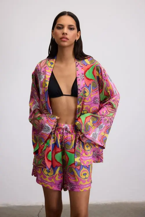 JE TE VEUX Printed Short Kimono