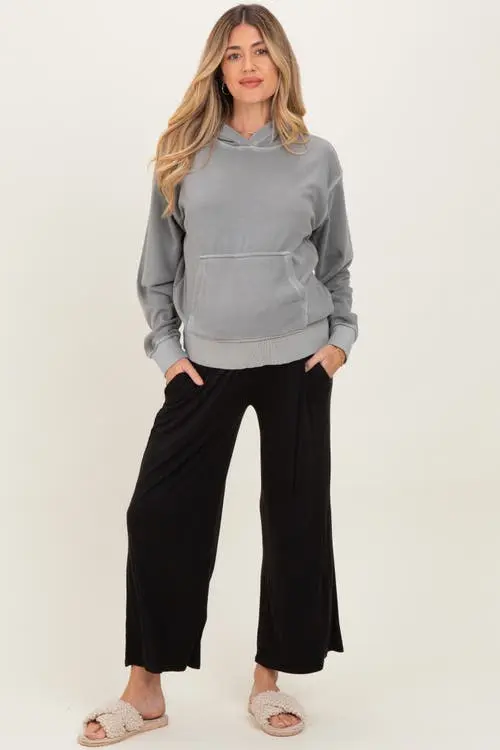 PINKBLUSH Wide Leg Ankle Lounge Pants - Black