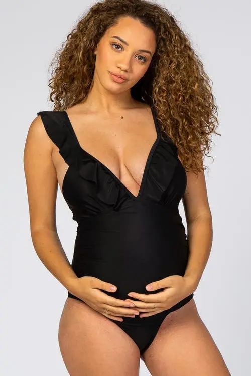 PINKBLUSH Maternity Ruffle One-piece Swimsuit - Black