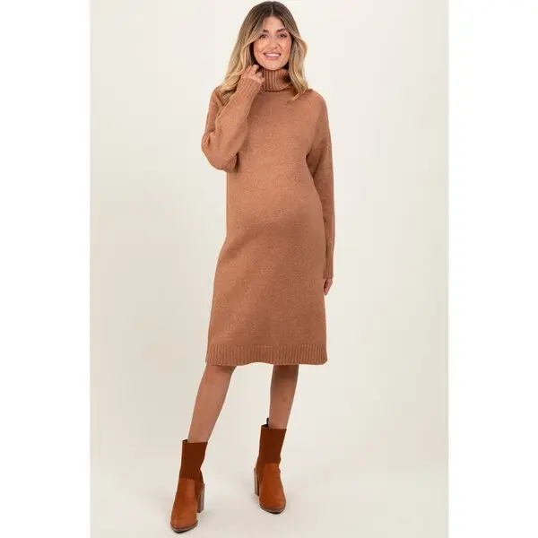 PINKBLUSH Turtleneck Side Slit Midi Sweater Dress
