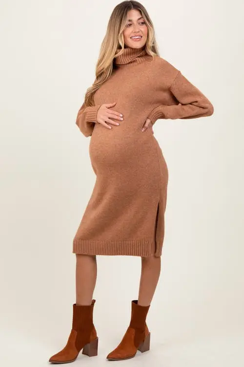 PINKBLUSH Turtleneck Side Slit Midi Sweater Dress