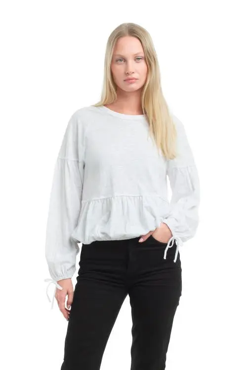 WILT CLOTHING Shirred Elastic Hem Tee - White
