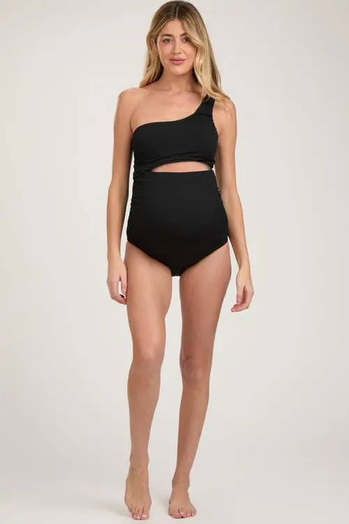 PINKBLUSH Asymmetrical Cutout Maternity Swimsuit - Black