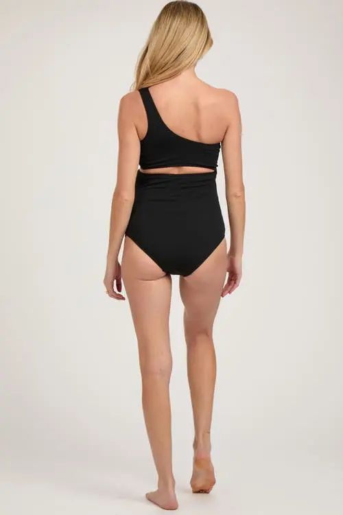 PINKBLUSH Asymmetrical Cutout Maternity Swimsuit - Black