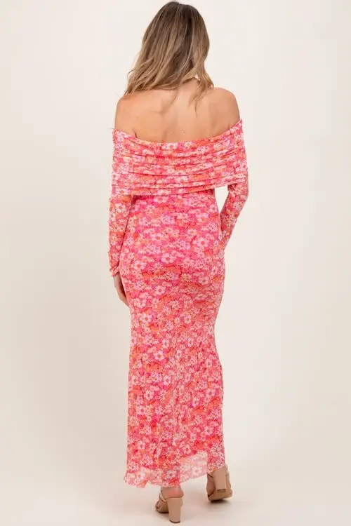 PINKBLUSH Floral Mesh Off-shoulder Maxi Dress