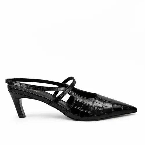 AMIE RAFA Connie Embossed Crocodile Slingback Heels - Black Crocodile