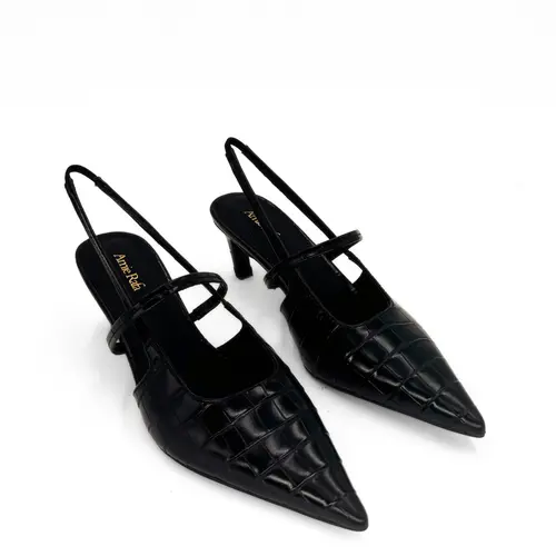 AMIE RAFA Connie Embossed Crocodile Slingback Heels - Black Crocodile