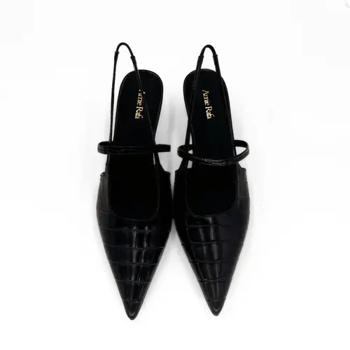 AMIE RAFA Connie Embossed Crocodile Slingback Heels - Black Crocodile