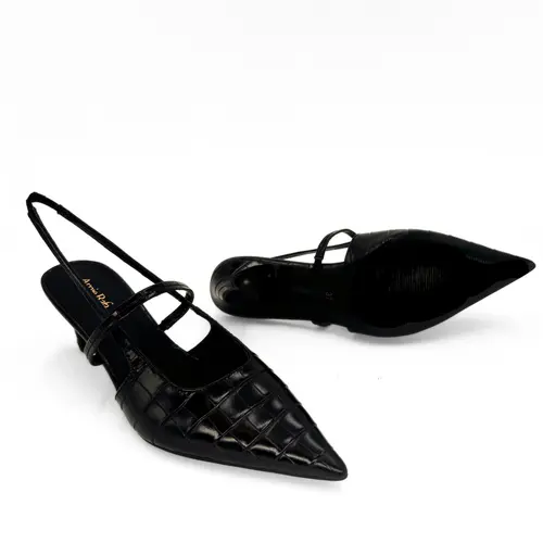 AMIE RAFA Connie Embossed Crocodile Slingback Heels - Black Crocodile