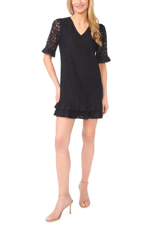 CECE DUPRAZ Lace V-neck Mini Dress - Rich Black