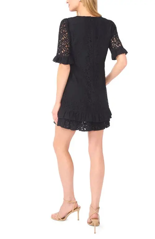 CECE DUPRAZ Lace V-neck Mini Dress - Rich Black