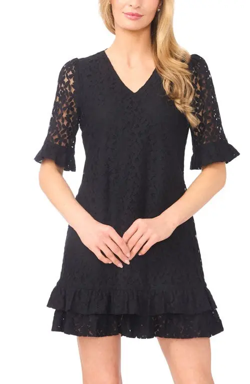 CECE DUPRAZ Lace V-neck Mini Dress - Rich Black