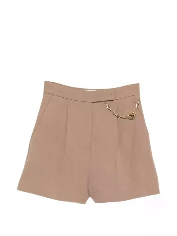 Elisabetta Franchi Pleated Shorts With Chain Detail - Neutrals