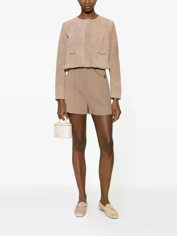 Elisabetta Franchi Pleated Shorts With Chain Detail - Neutrals