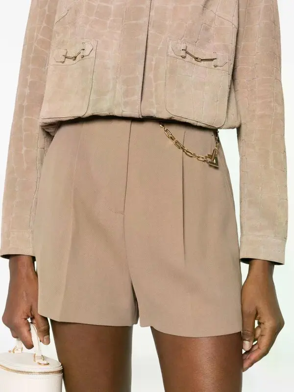 Elisabetta Franchi Pleated Shorts With Chain Detail - Neutrals