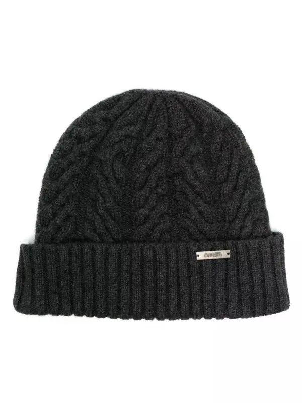 MOORER Logo Plaque Cashmere Beanie - Grey