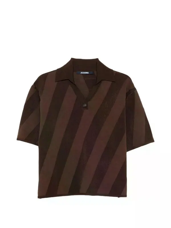 Jacquemus Stripped V-neck Polo Shirt - Brown