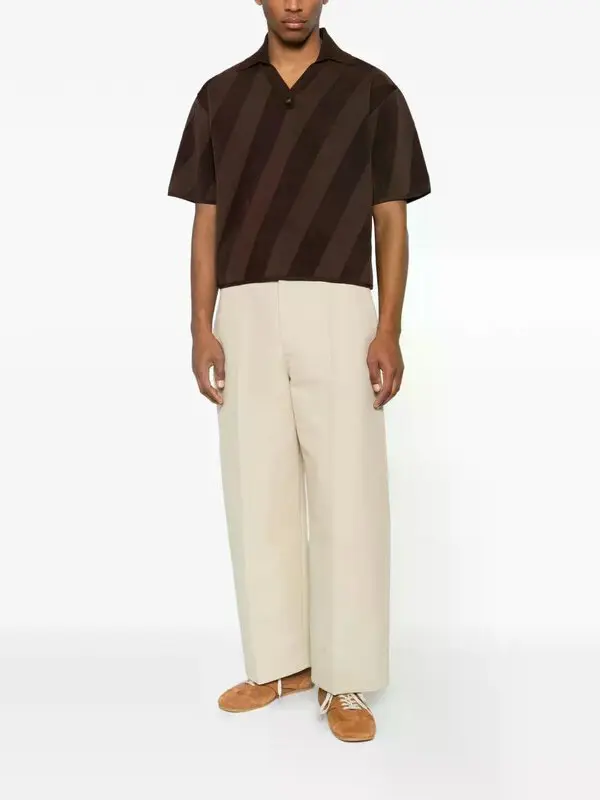 Jacquemus Stripped V-neck Polo Shirt - Brown