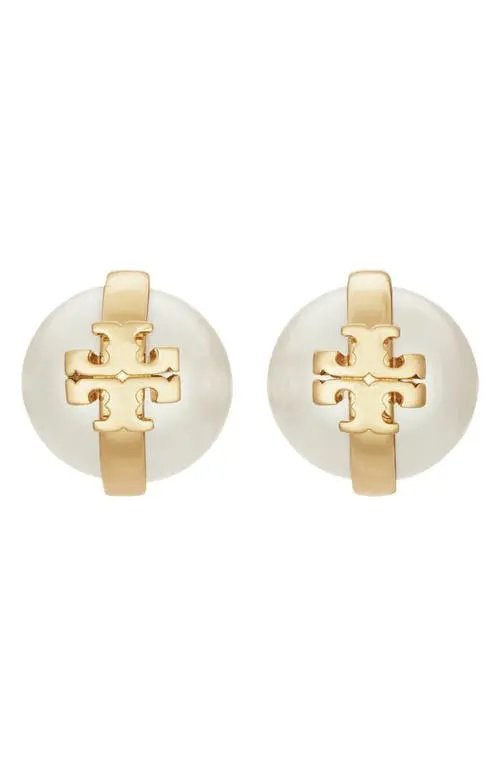 Tory Burch Moondance Faux Pearl Stud Earrings - Light Brass/pearl