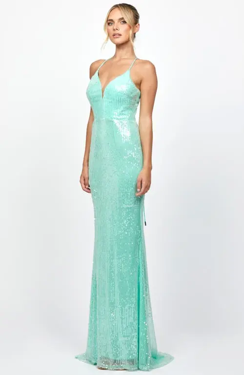 BARIANO Indyana Sequin Strappy Back Maxi Gown