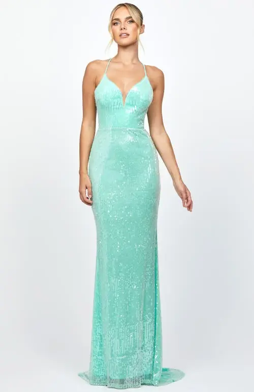 BARIANO Indyana Sequin Strappy Back Maxi Gown - Mint