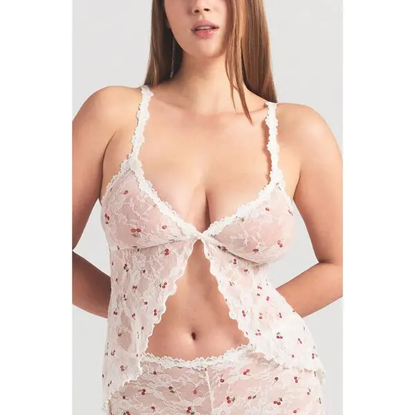 SKIMS Stretch Lace Babydoll Top - Ivory Cherry Print