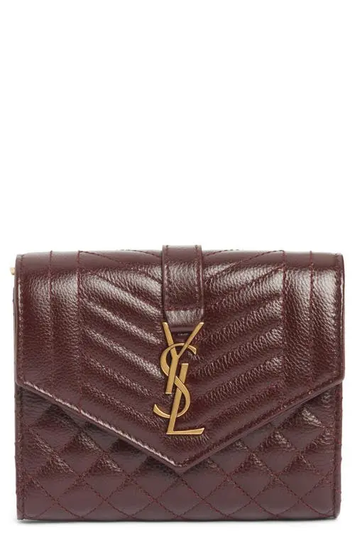 Saint Laurent Monogram Matelassé Leather Trifold Wallet - Rouge Gamay