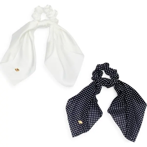 L. Erickson Sakura 2-pack Scarf Tie Scrunchies - Black/cream