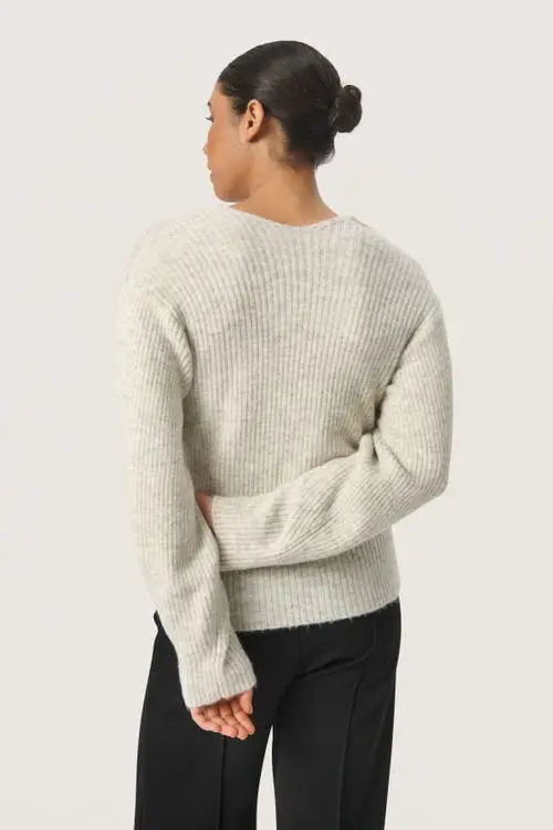 SOAKED IN LUXURY Slrakel V-neck Rib Knit Pullover