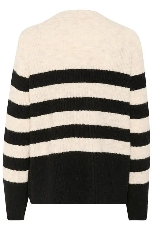 SOAKED IN LUXURY Slselta Knitted Striped Pullover - Sandshell W Black Stripe