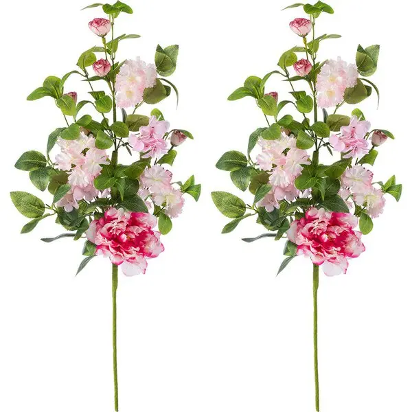 GLITZHOME Set Of 2 Hydrangea, Peony & Cherry Floral Picks - Pink