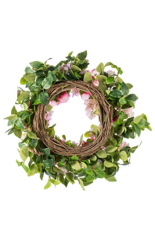 GLITZHOME 24"d Hydrangea Peony & Cherry Wreath With A Wreath Hanger