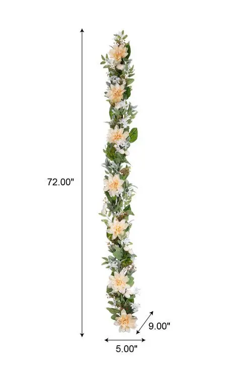 GLITZHOME 6ft Dahlia Or Hydrangea Peony & Cherry Artificial Garland - Beige