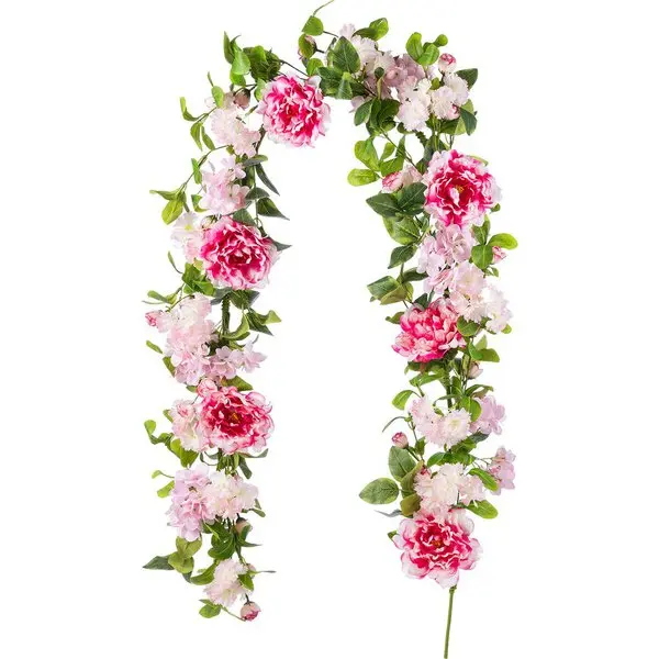 GLITZHOME 6ft Dahlia Or Hydrangea Peony & Cherry Artificial Garland - Pink