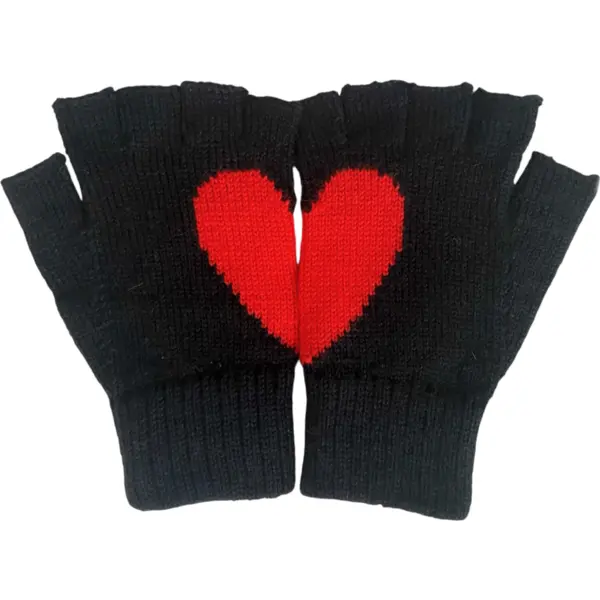 YAPA Heart Fingerless Alpaca Gloves - Black