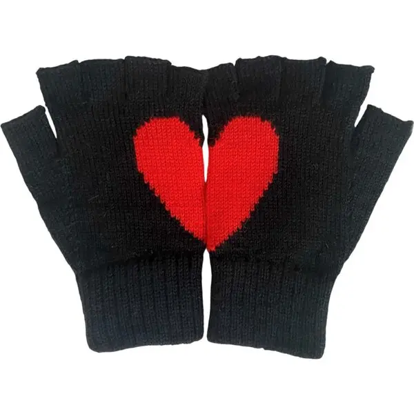 YAPA Heart Fingerless Gloves In Baby Alpaca Wool - Black
