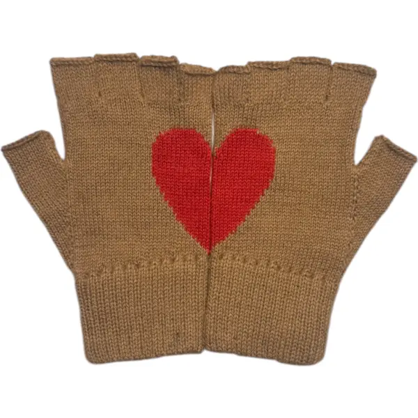 YAPA Heart Fingerless Alpaca Gloves - Camel