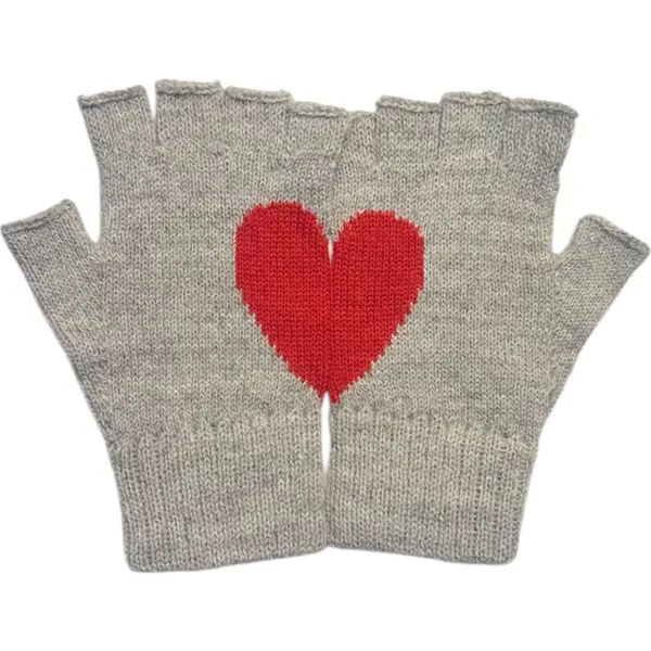 YAPA Heart Fingerless Alpaca Gloves - Grey