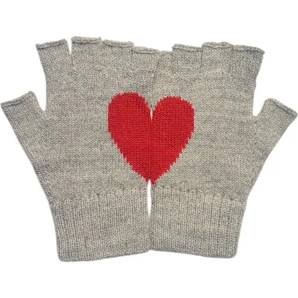 YAPA Heart Fingerless Gloves In Baby Alpaca Wool - Grey
