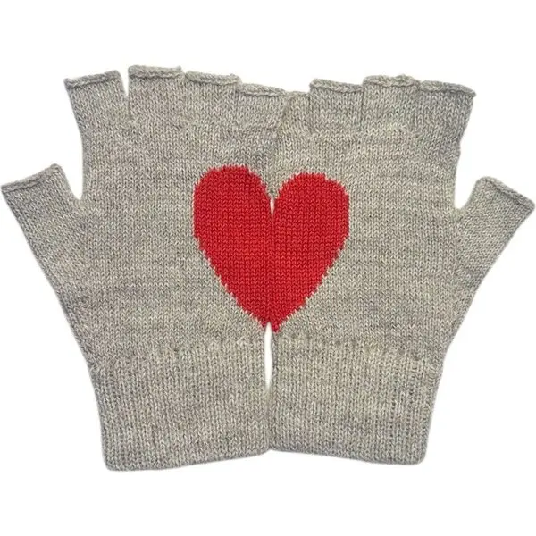 YAPA Heart Fingerless Gloves In Baby Alpaca Wool - Grey