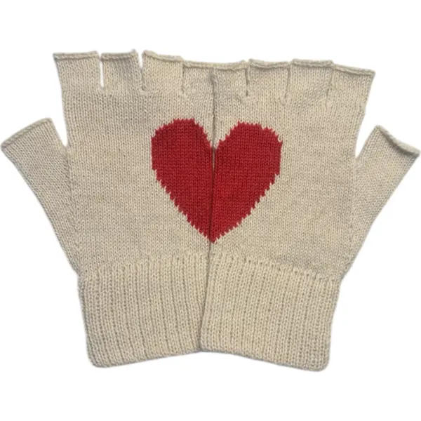 YAPA Heart Fingerless Alpaca Gloves - White