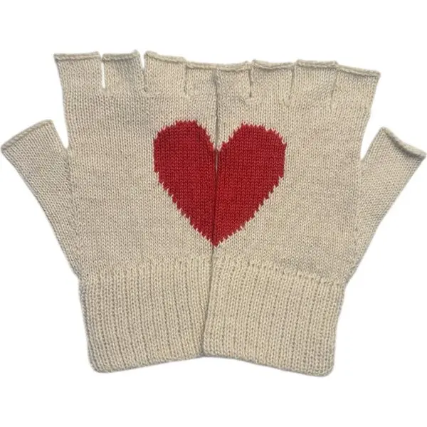 YAPA Heart Fingerless Gloves In Baby Alpaca Wool - White