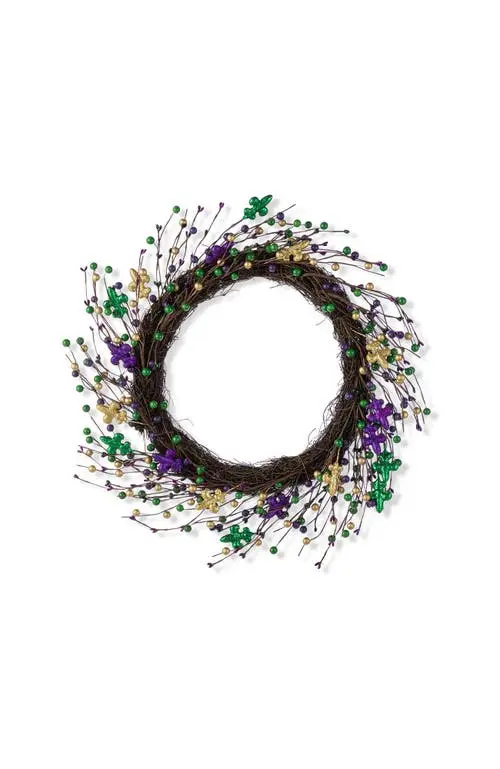 GLITZHOME 20"d Mardi Gras Berry & Fleur-de-lis Wreath - Purple