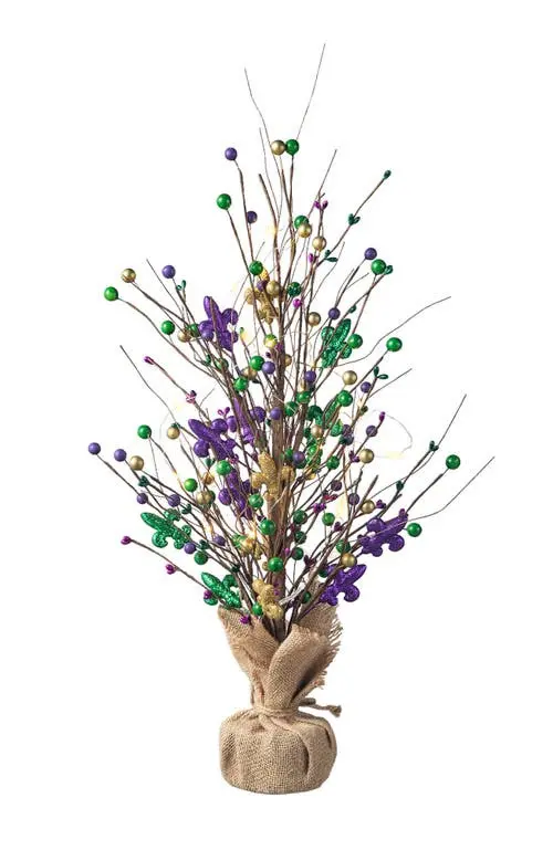 GLITZHOME Mardi Gras Lighted Fleur-de-lis & Berry Table Tree