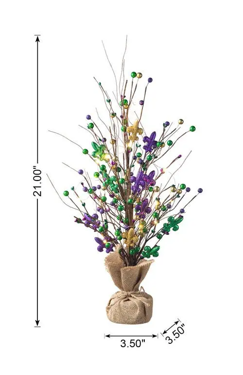 GLITZHOME Mardi Gras Lighted Fleur-de-lis & Berry Table Tree