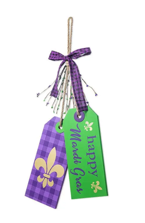 GLITZHOME Happy Mardi Gras Day Wooden Bookmark Door Hanger - Purple