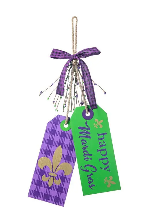 GLITZHOME Happy Mardi Gras Day Wooden Bookmark Door Hanger