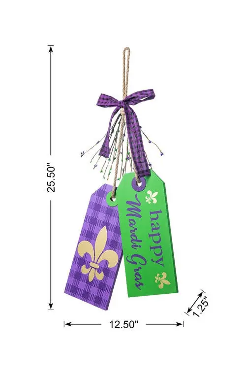 GLITZHOME Happy Mardi Gras Day Wooden Bookmark Door Hanger