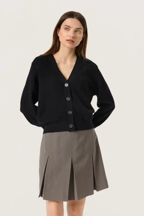 SOAKED IN LUXURY Rib Knit Button V-neck Cardigan